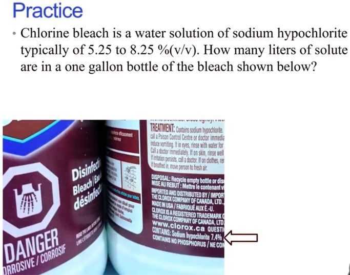 SOLVED: Practice Chlorine bleach is a water solution of sodium ...
