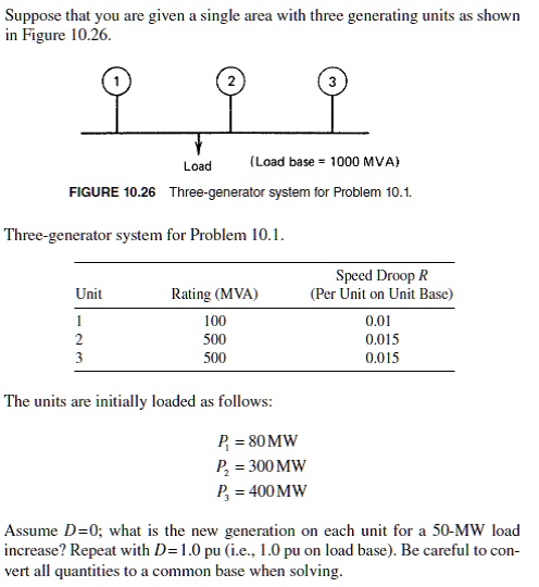 Suppose that you are given a single area with three generating units as ...