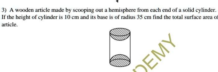 SOLVED: A wooden article made by scooping out a hemisphere from each end of a solid cylinder. If ...