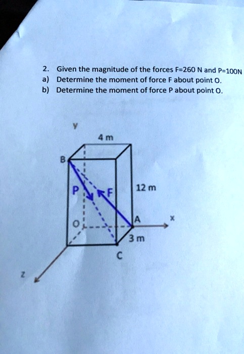 2. Given the magnitude of the forces F=260 N and P=100N a) Determine ...