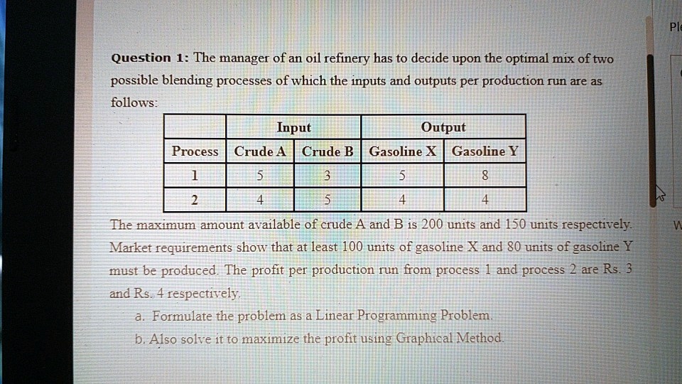 question 1 the manager ofan oil refinery has to decide upon the optimal ...