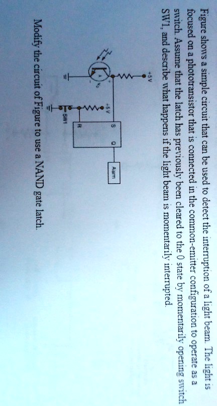 Figure shows a simple circuit that can be used to detect the interruption of a light beam. The ...