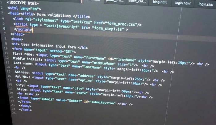 Solved Create A Javascript File And Define A Function To Validate The Form In The Html File