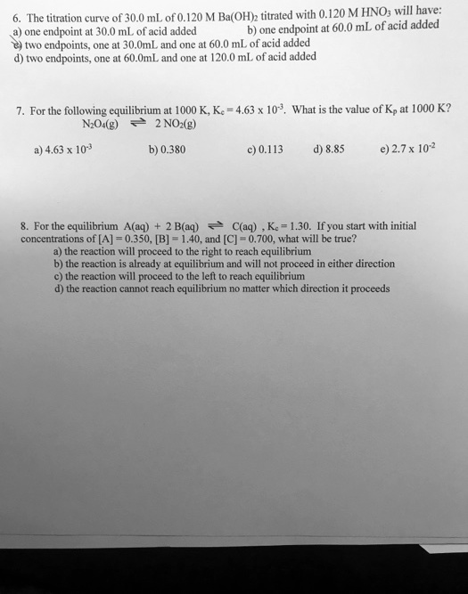 SOLVED: The titration curve of 30.0 mL of 0.120 M Ba(OH)2 titrated with 0.120 M HNO3 will have ...