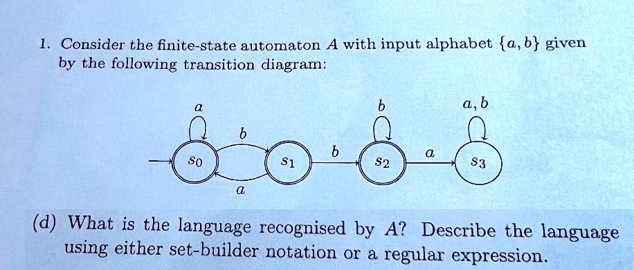 Consider the finite-state automaton A with input alphabet a,b given by the following transition ...