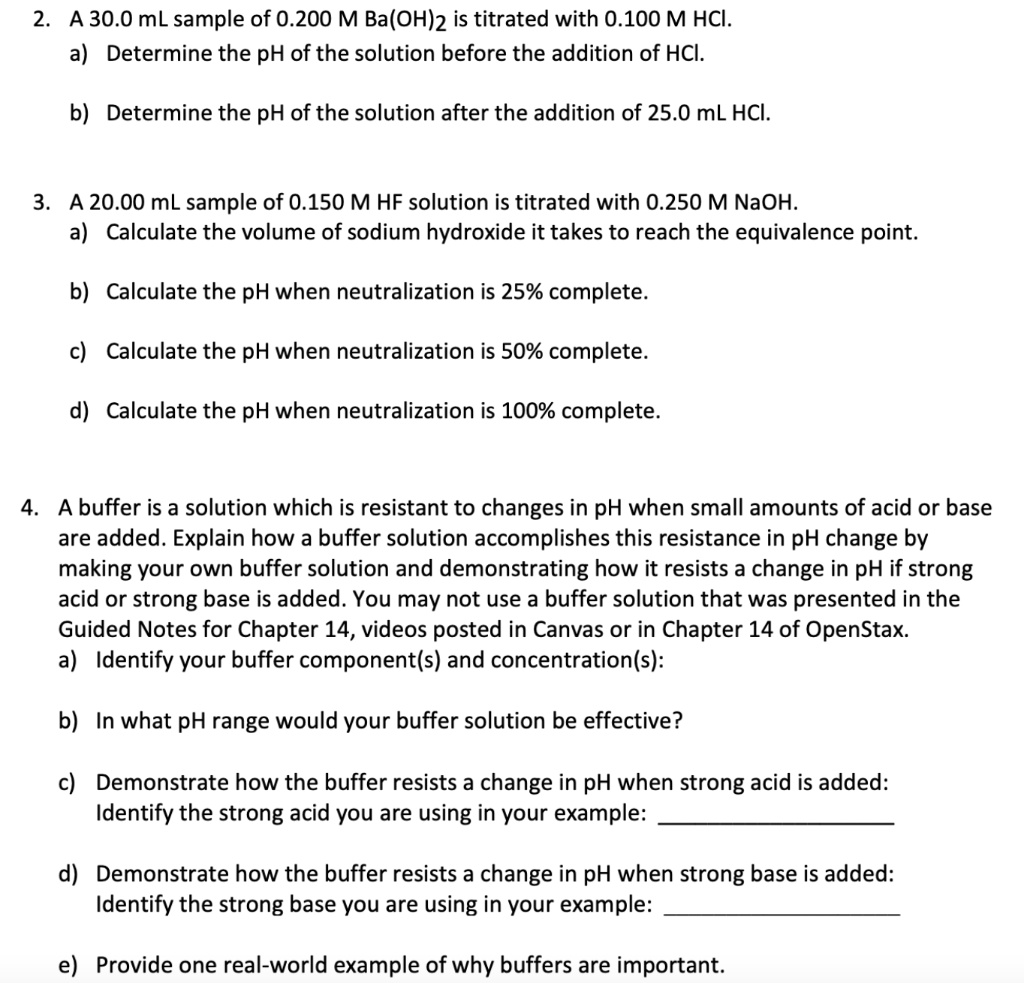 SOLVED:A 30.0 mL sample of 0.200 M Ba(OH)2 is titrated with 0.100 M HCI. a) Determine the pH of ...
