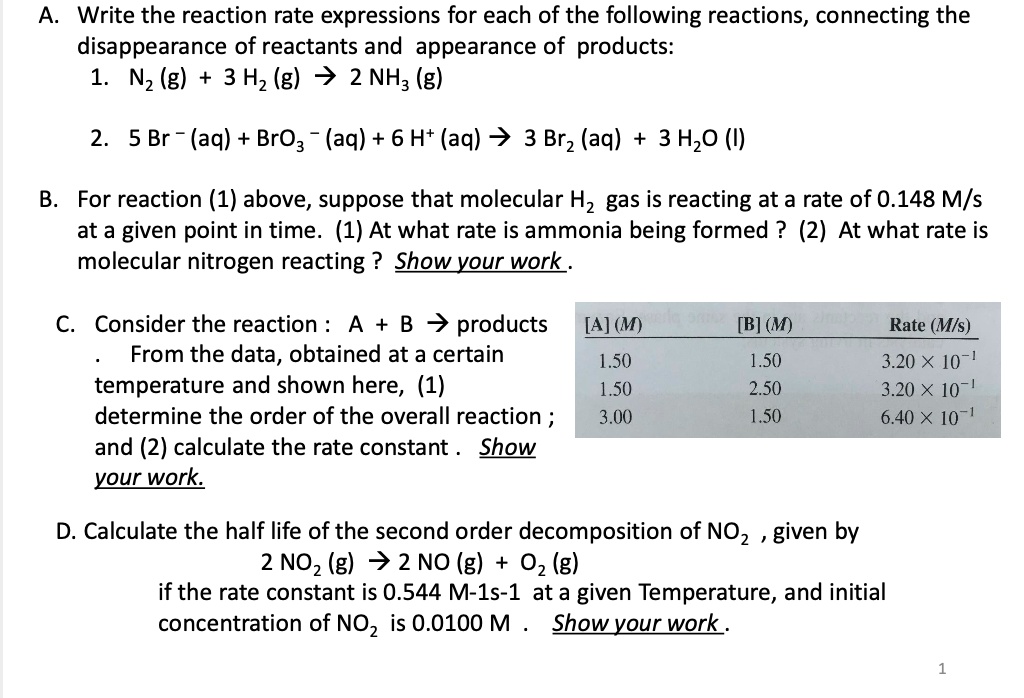 write the reaction rate expressions for each of the following reactions connecting the ...