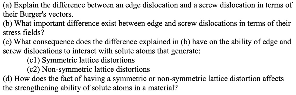 (a) Explain the difference between an edge dislocation and a screw ...