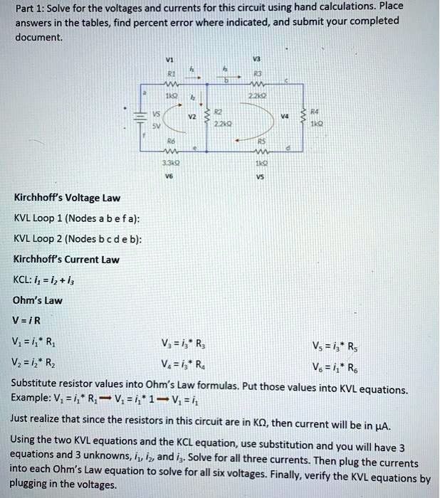 SOLVED: Texts: Part 1: Solve for the voltages and currents for this circuit using hand ...