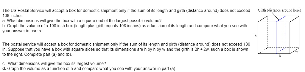 the us postal service will accept box for domestic shipment only if the sum of its length and ...