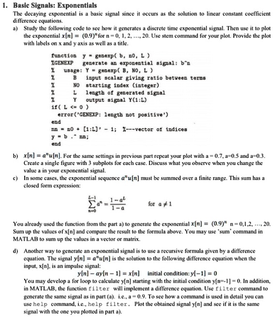 SOLVED: Basic Signals: Exponentials The decaying exponential busic ...