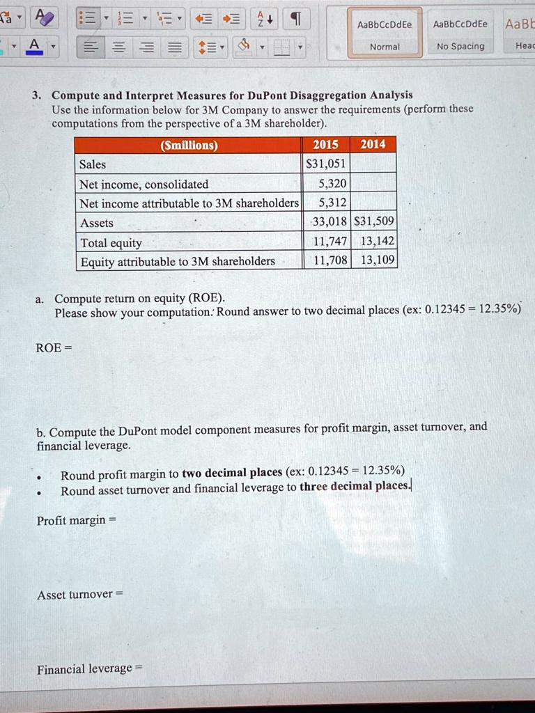 3. Compute and Interpret Measures for DuPont Disaggregation Analysis ...