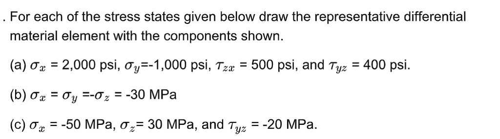 SOLVED: Texts: For each of the stress states given below, draw the ...