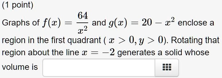 Graphs of f(x) = (64)/(x^2) and g(x) = 20 - x^2 enclose a region in the ...