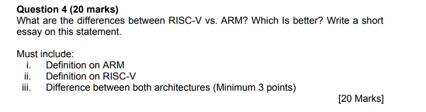SOLVED: Question 4 (20 marks) What are the differences between RISC-V ...