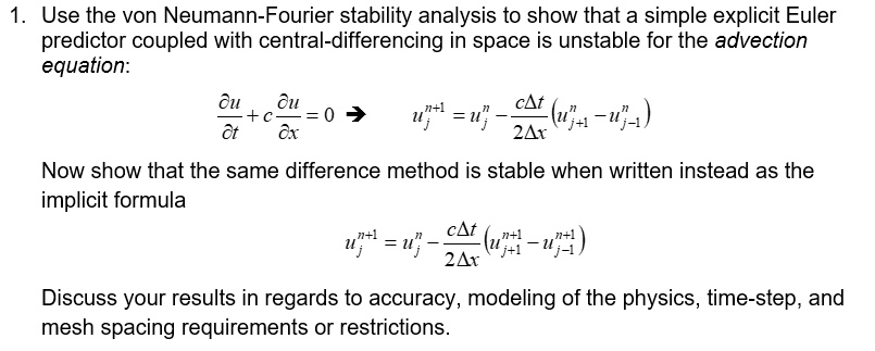 use the von neumann fourier stability analysis to show that a simple ...