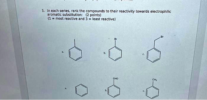 SOLVED: In each series, rank the compounds to their reactivity towards electrophilic aromatic ...