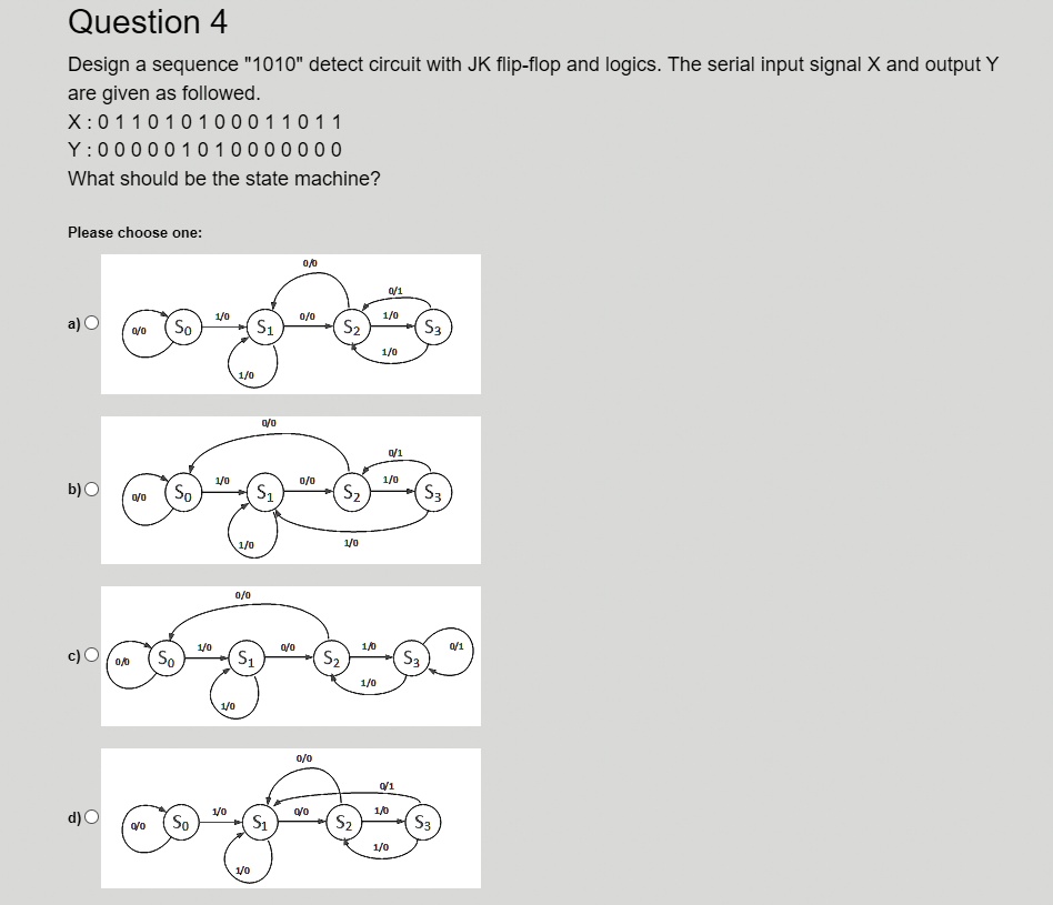 Question 4 Design a sequence "1010" detect circuit with JK flip-flop ...