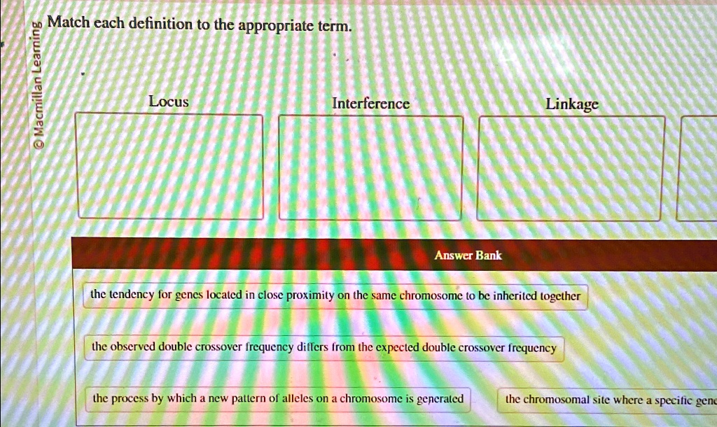Macmillan Learning Match each definition to the appropriate term. Locus ...