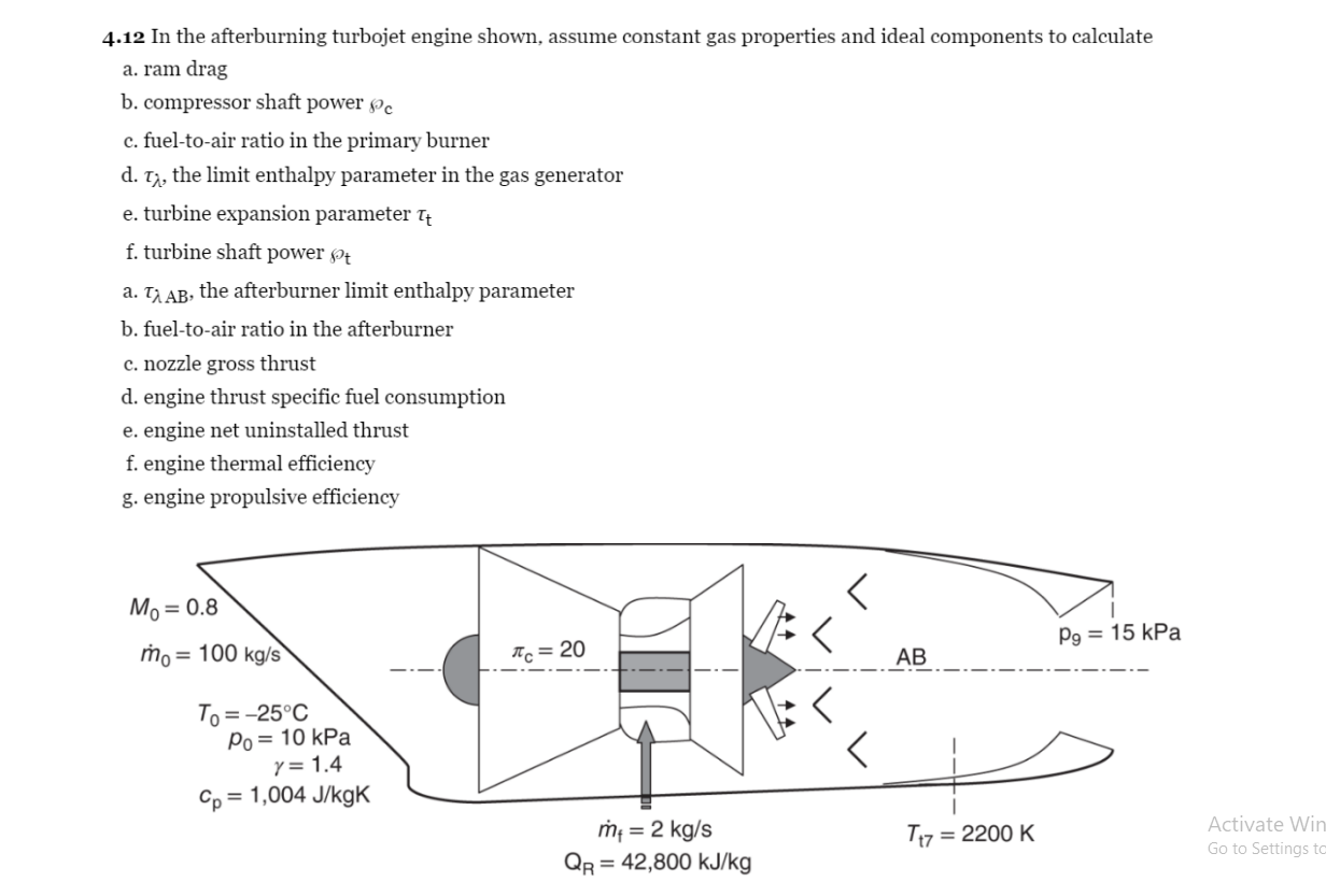 412 in the afterburning turbojet engine shown assume constant gas ...