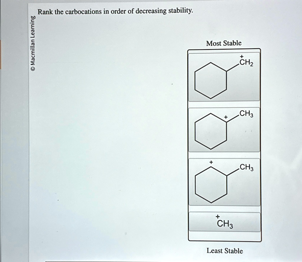 Rank the carbocations in order of decreasing stability Rank the ...