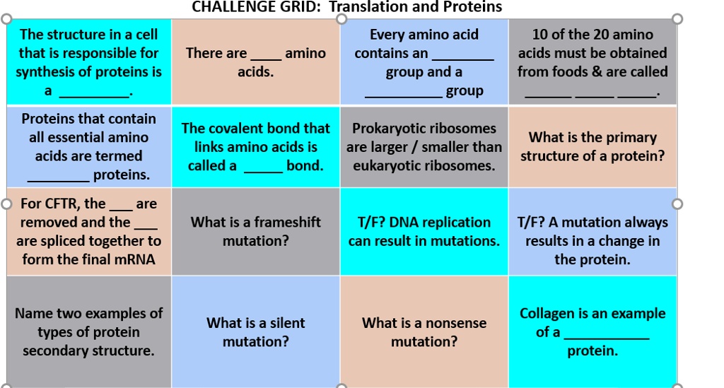 challenge grid translation and proteins every amino acid 10 of the 20 ...
