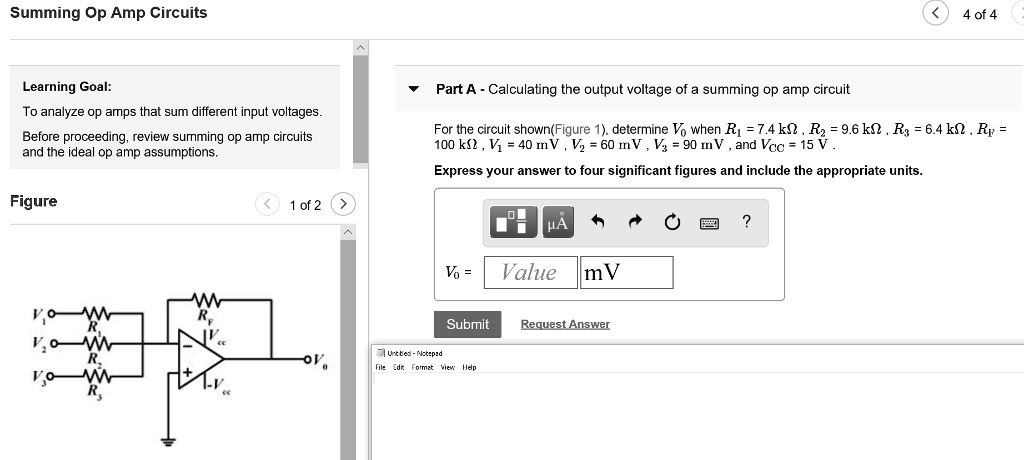 SOLVED: Summing Op Amp Circuits 4 of 4 Learning Goal: Part A - Calculating the output voltage of ...