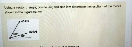 Using a vector triangle, cosine law, and sine law, determine the ...