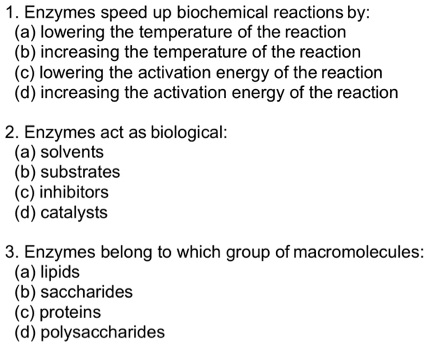 enzymes speed up biochemical reactions by a lowering the temperature of ...