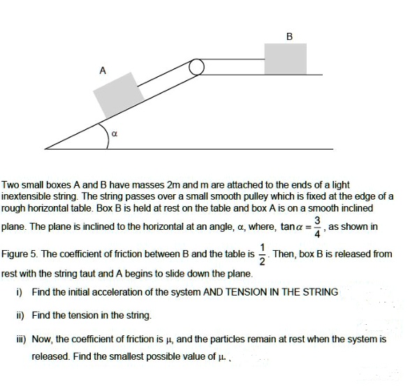 SOLVED: Two small boxes A and B have masses 2m and m, respectively, attached to the ends of a ...