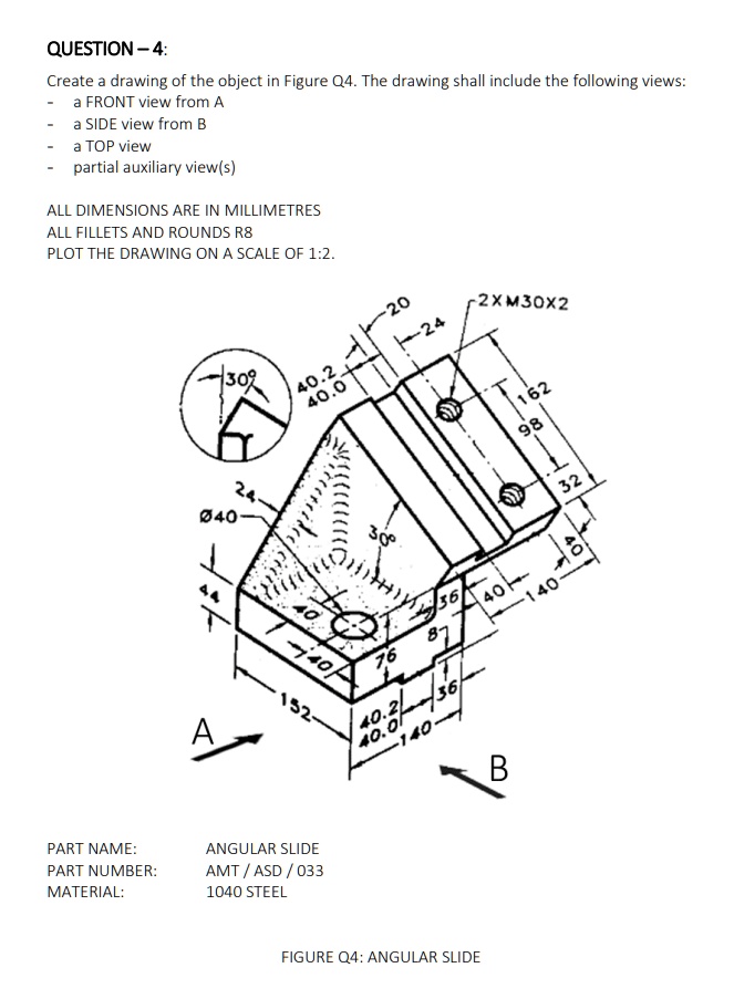 SOLVED: Please draw the following object using AutoCAD in third-angle projection, then take a ...