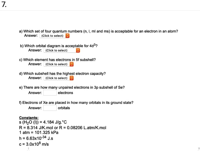 Solved A Which Set Of Four Quantum Numbers N Ml And Ms Is
