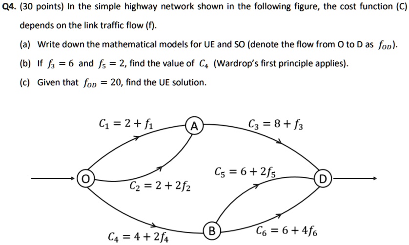SOLVED: Q4. (30 points) In the simple highway network shown in the ...