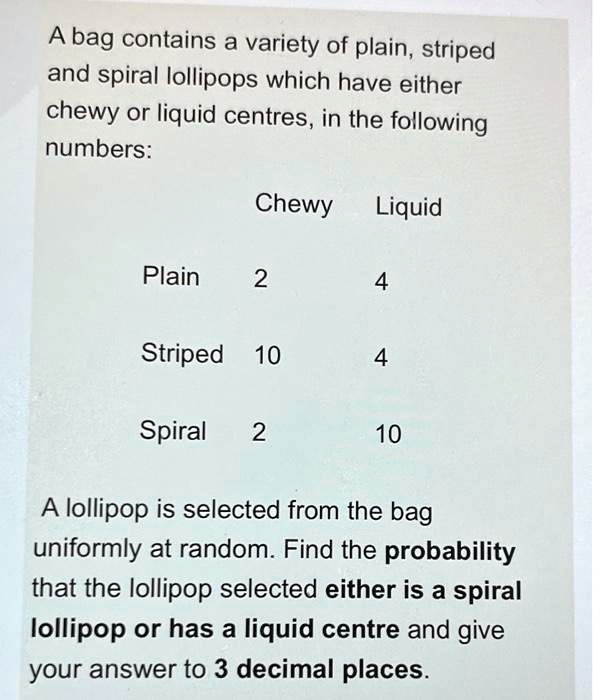A bag contains a variety of plain, striped and spiral lollipops which ...