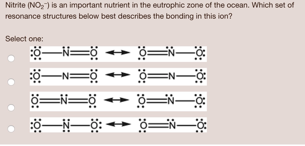 Nitrite Noz Is An Important Nutrient In The Eutrophic Zone Of The Ocean Which Set Of Resonance