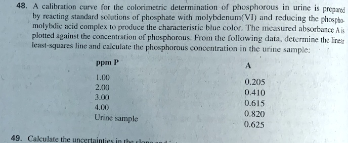 Solved 48 A Calibration Curve For Ihe Colorimetric Determination Of Phosphorous In Urine Is