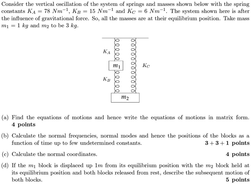 Consider the vertical oscillation of the system of springs and masses ...