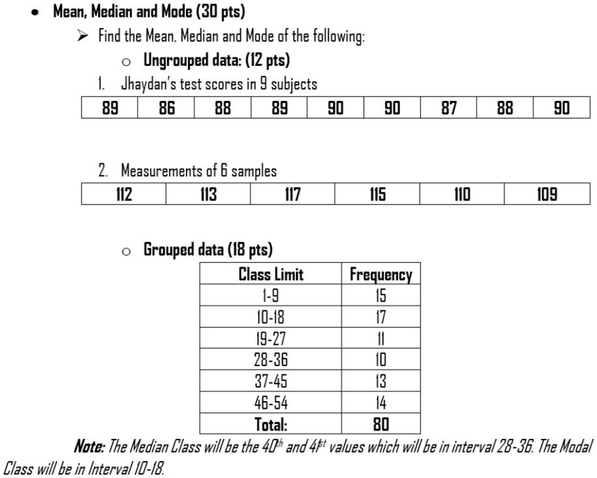 SOLVED Mean Median And Mode 30 Pts Find The Mean Median And Mode