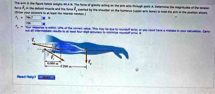 SOLVED: The arm in the figure below welghs 44.4 N.The force of gravity ...