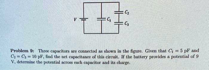 Problem 9: Three capacitors are connected as shown in the figure. Given ...