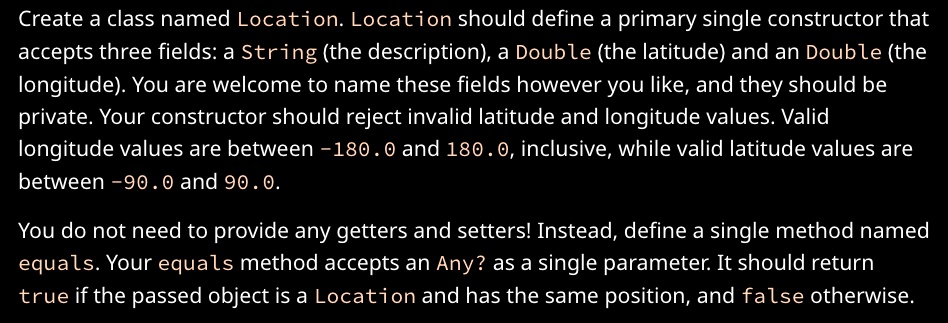 Solved In Kotlin Please Not Java Create A Class Named Location Location Should Define A