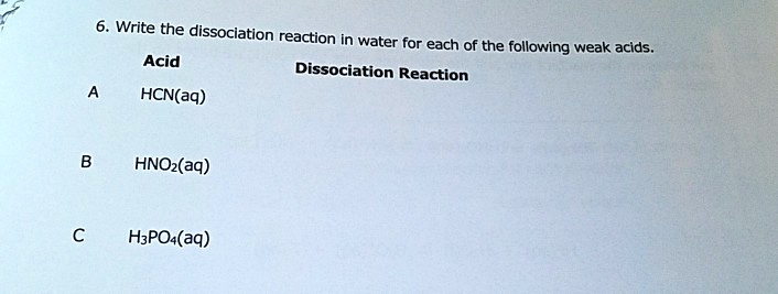 6 Write The Dissociation Reaction In Water For Each Of The Following