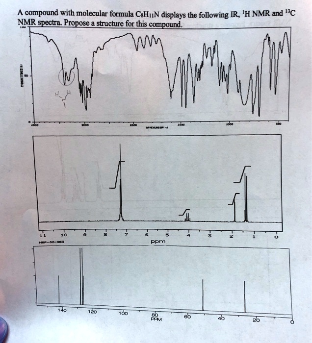 SOLVED: compound with molecular formula CHuN displays the following IR, 'H NMR nd "C NMR spectra ...