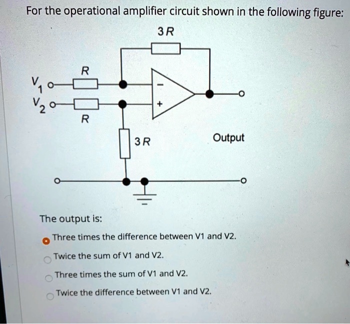 SOLVED: For the operational amplifier circuit shown in the following figure, the output is: A ...