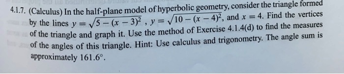 417 calculus in the half plane model ofhyperbolic geometry consider the ...