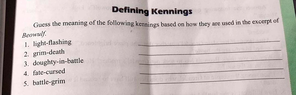 SOLVED: Guess the meaning of the following kennings based on how they ...