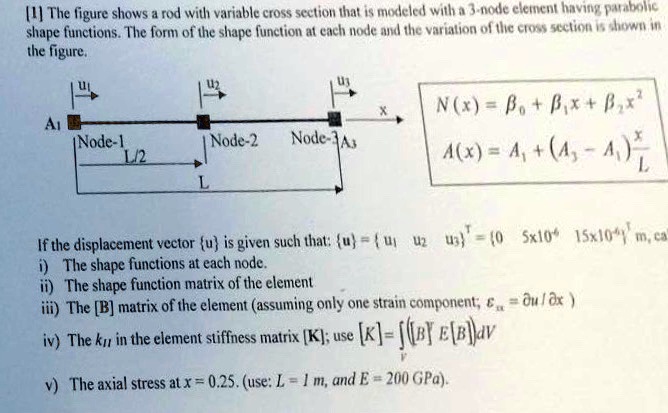 SOLVED: The figure shows a rod with variable cross section that is modeled with a 3-node element ...