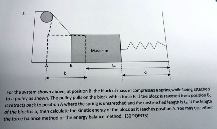SOLVED: Mass = m For the system shown above, at position B, the block ...