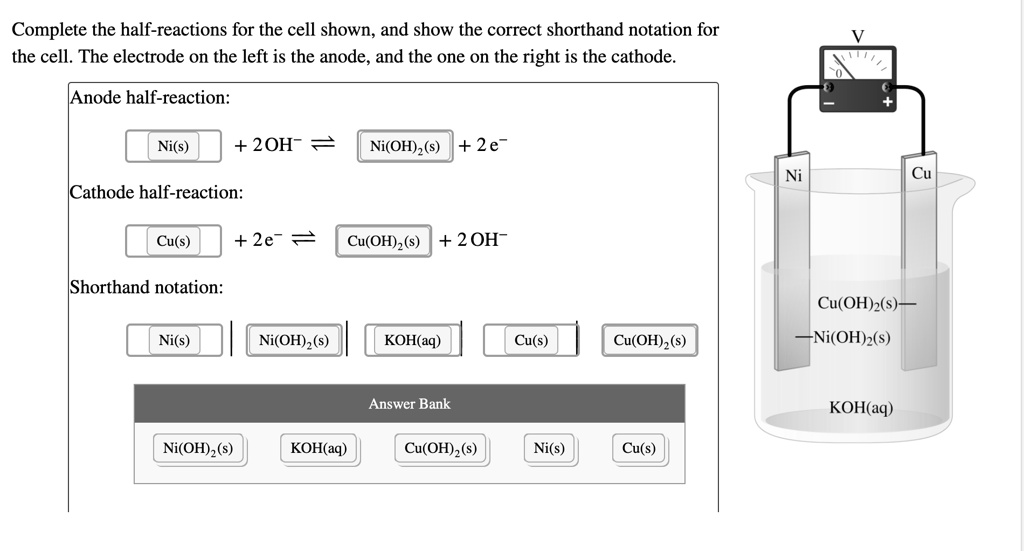 [GET ANSWER] complete the half reactions for the cell shown and show ...