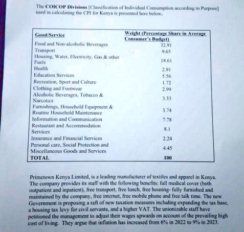 SOLVED: Texts: Advice to the management and the union The COICOP ...